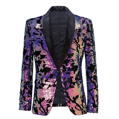 Mens Slim Fit Sequin Fashion West Host Bar Performance Suit Jacket ...