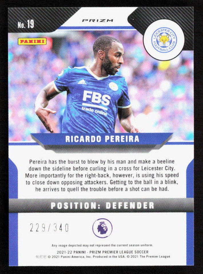 2021-22 Panini English Premier League EPL Prizm Ricardo Pereira Blue ...