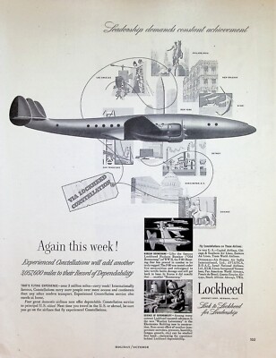 VINTAGE 1950s Print Ad ~ Lockheed Constellation ~Look to Lockheed for ...
