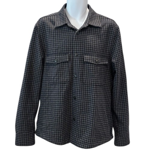 MNG Men’s Houndstooth Overshirt Wool Blend Button Up Shacket Navy Gray ...
