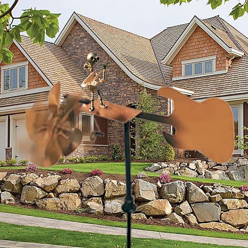 Guitar Windmill Garden Decoration Metal Percussionist Music Guitar ...