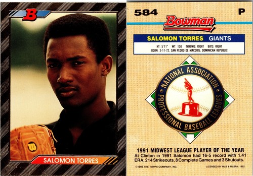 SALOMON TORRES - 1992 Bowman Fresh Rip-Mint Condition - San Francisco ...
