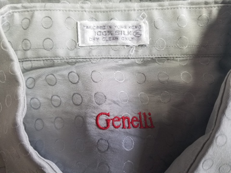 Vtg Genelli 100% Silk Shirt Mens Gray Size XL Hong Kong Long Sleeve ...