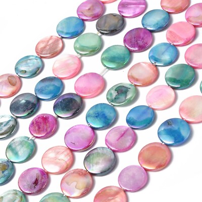 10 Strands Flat Round Colorful Natural Freshwater Shell Beads Strands ...