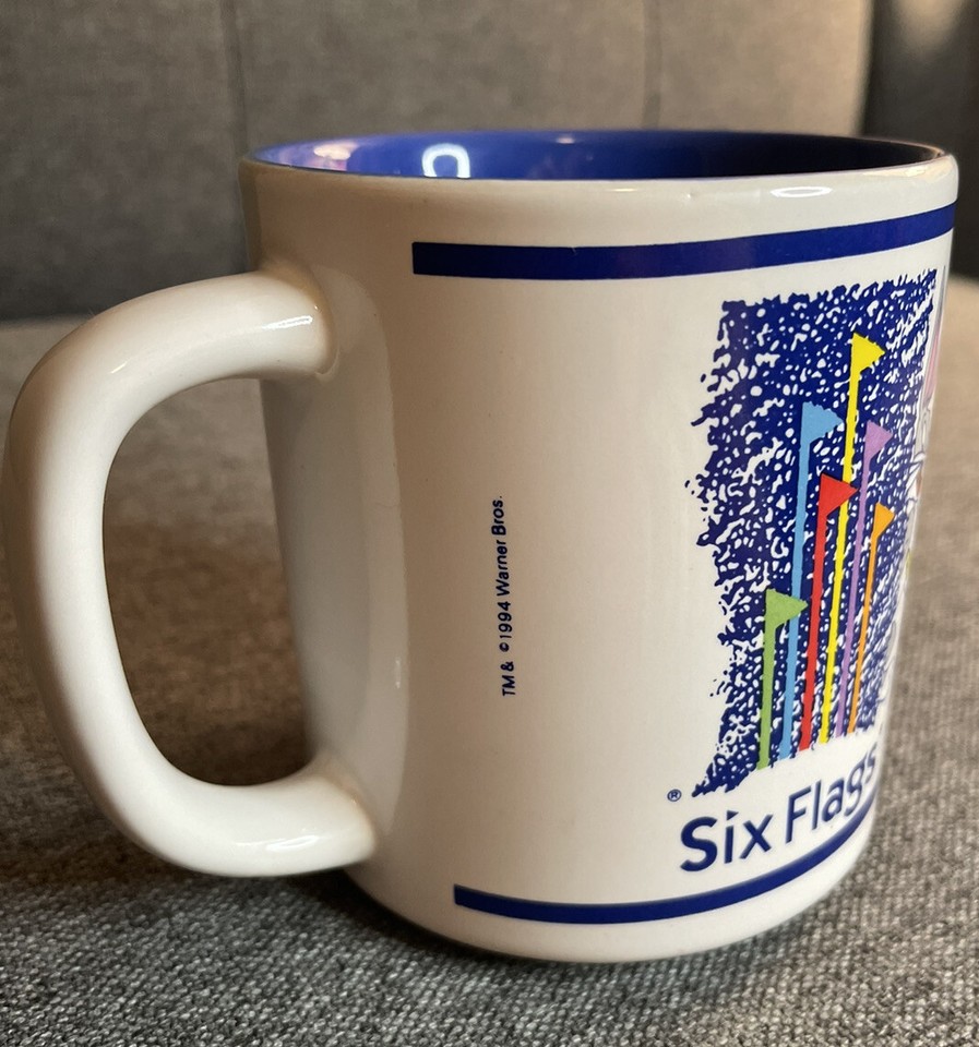 Vintage Six Flags Mug Looney Tunes 1994 Coffee Cup Rollercoaster Theme ...