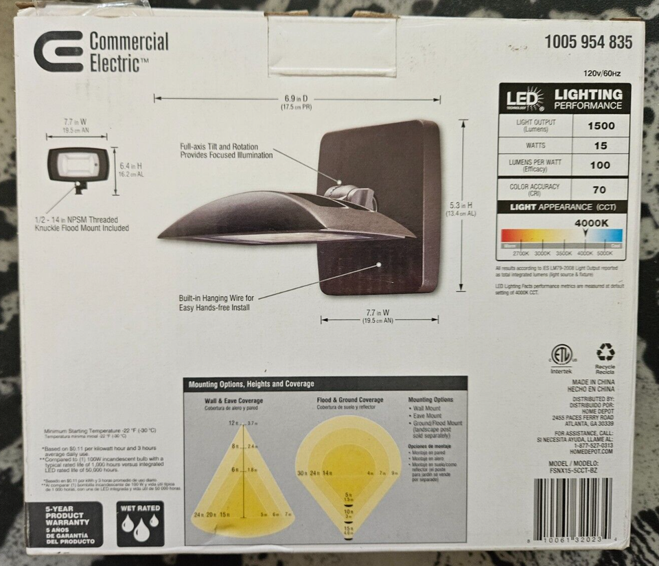 Commercial Electric 100W Equivalent Integrated LED Wall/Flood Light ...