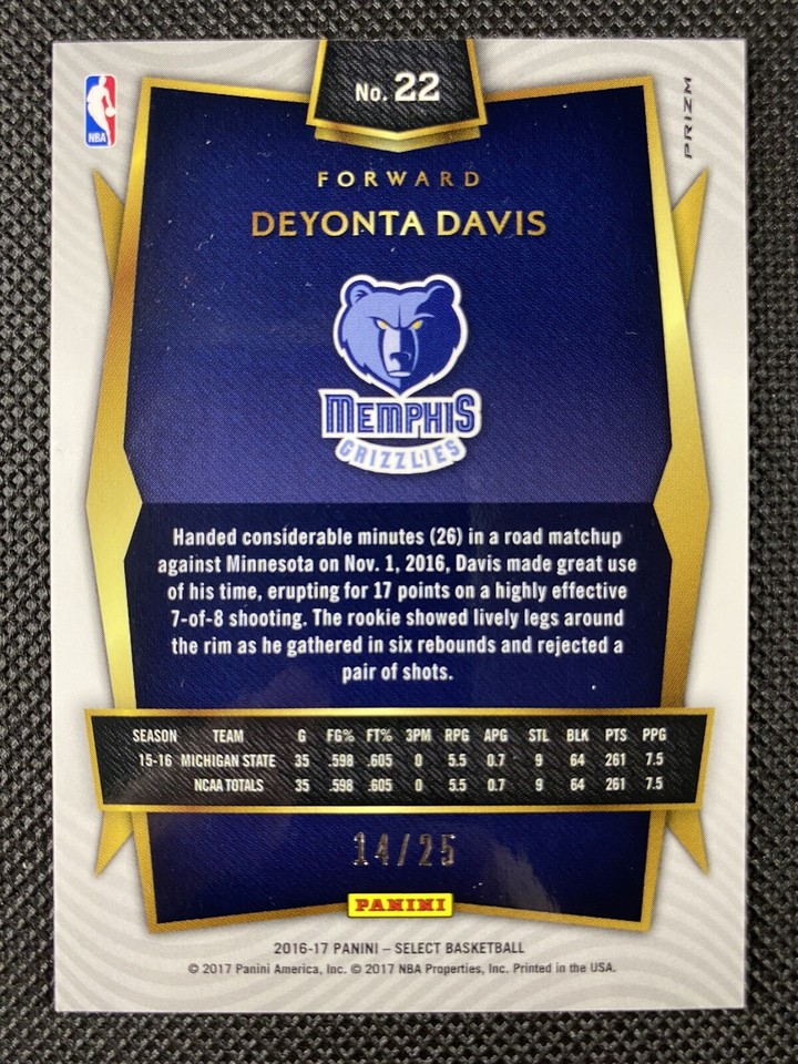 2016-17 Panini Select Deyonta Davis Tie Dye Prizm Rookie /25 #22 ...
