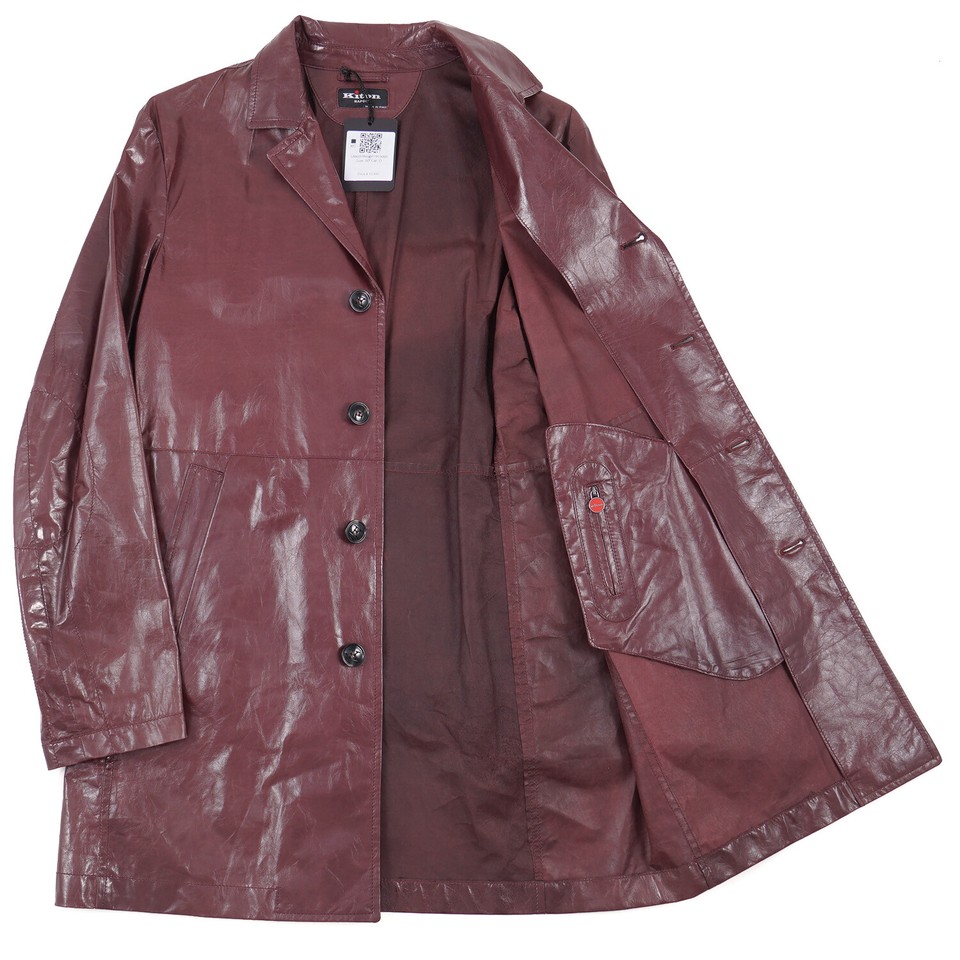 Kiton Burgundy Lightweight Calfskin Leather Three-Quarter Jacket M (Eu ...