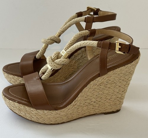 MICHAEL Michael Kors Holly Tan Platform Wedge Espadrille Sandals Women ...