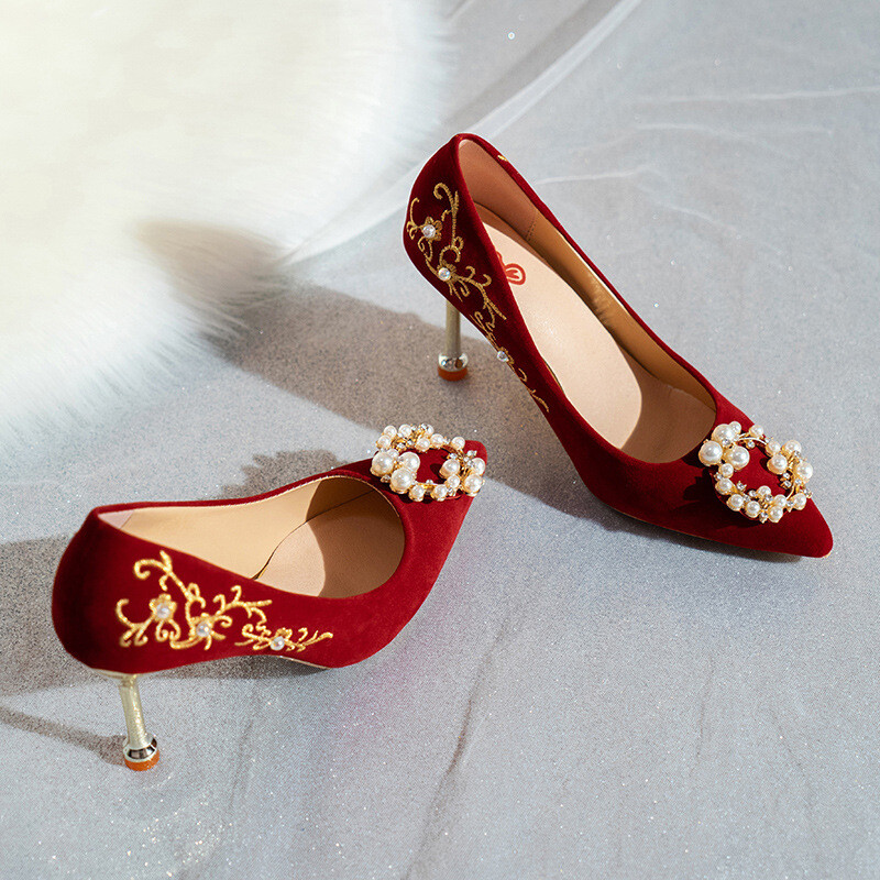 Female Xiuhe Wedding Wedding Shoes Chinese Bridal Red High Heels Pumps ...