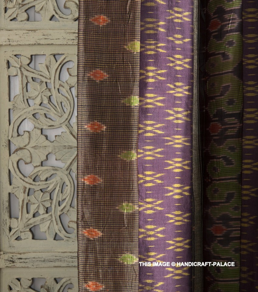 2 Pcs Indian Vintage Sari Patchwork Curtain Drape Window Decor Silk ...