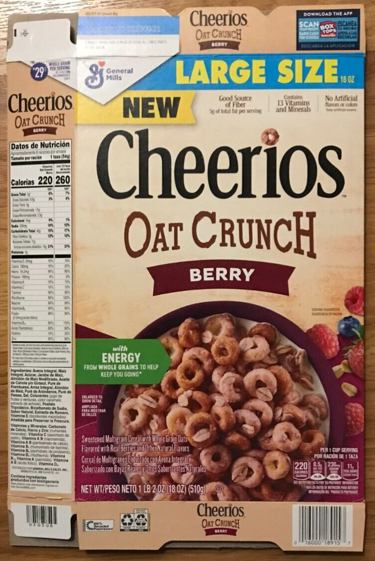 EMPTY Cheerios Oat Crunch Berry Cereal Box Crunch Puzzles NEW LS ...