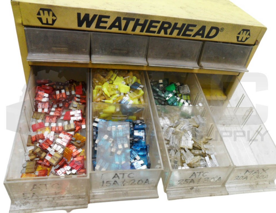 WEATHERHEAD 16 DRAWER METAL CABINET W/ NEW ASSORTED AUTOMOTIVE FUSES 5 ...