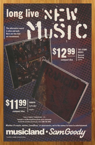 1995 Stone Roses/Rancid Print Ad/Poster Musicland Sam Goody Album CD LP ...