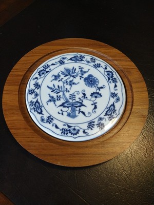 VTG Blue Danube Blue Onion Teak Wood Round cake cutting server board ...