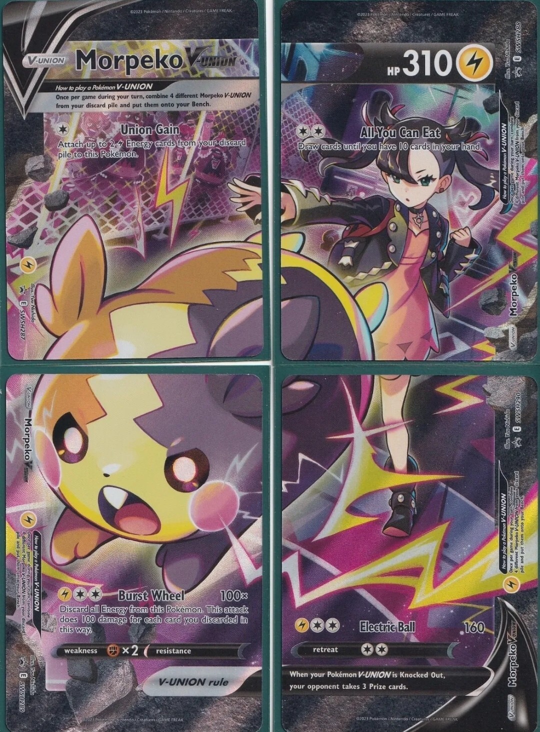 Marnie's Morpeko V-UNION Promo SWSH287 288 289 290 Pokemon TCG Card Set ...