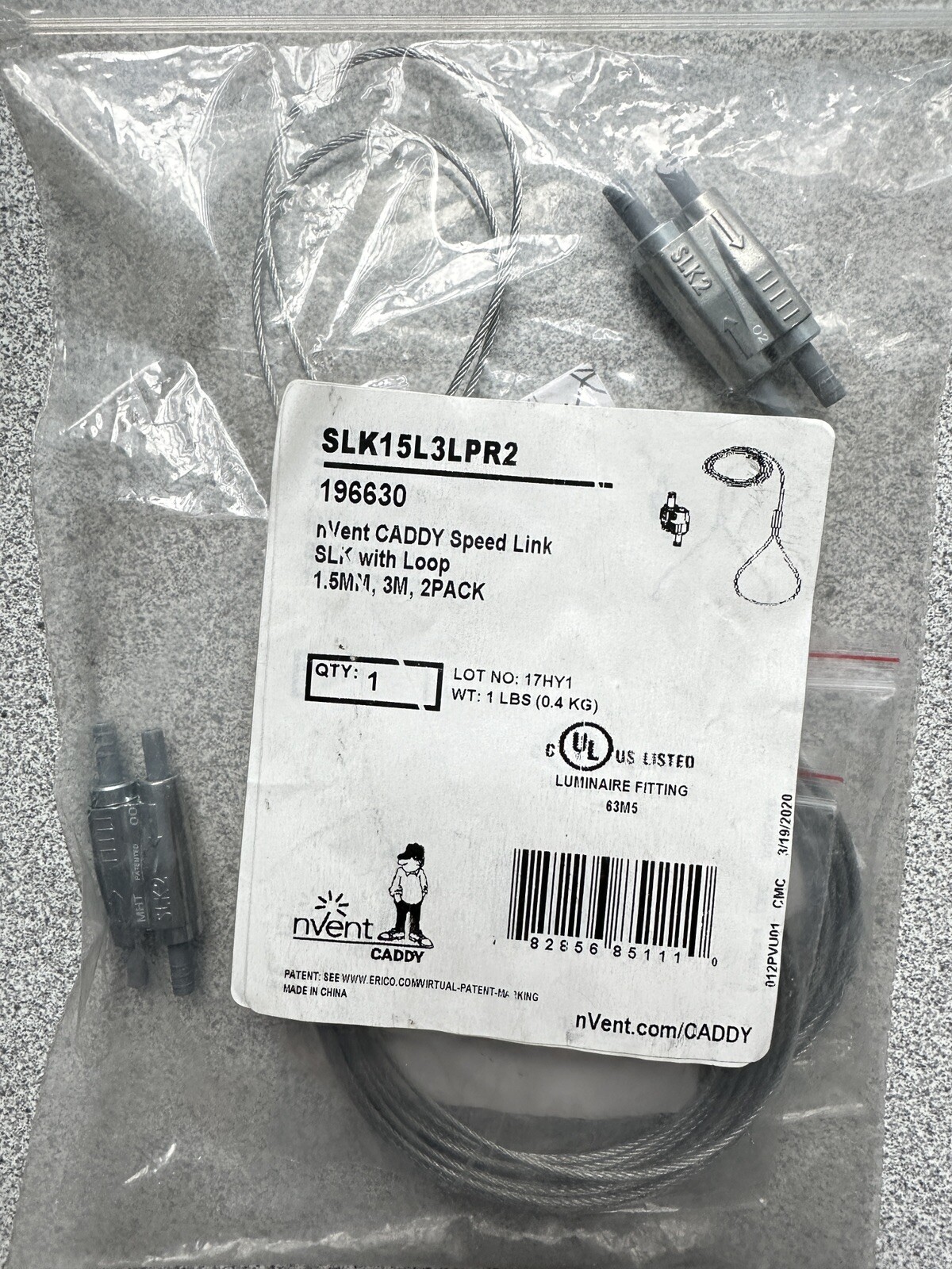 NEW nVent CADDY SLK15L3LPR2 Speed Link SLK w/ Loop 1.5 mm Wire 9.9 ...