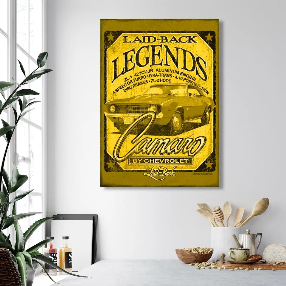 Vintage Chevy Camaro Legend Yellow Canvas Print Large Picture Wall Art ...