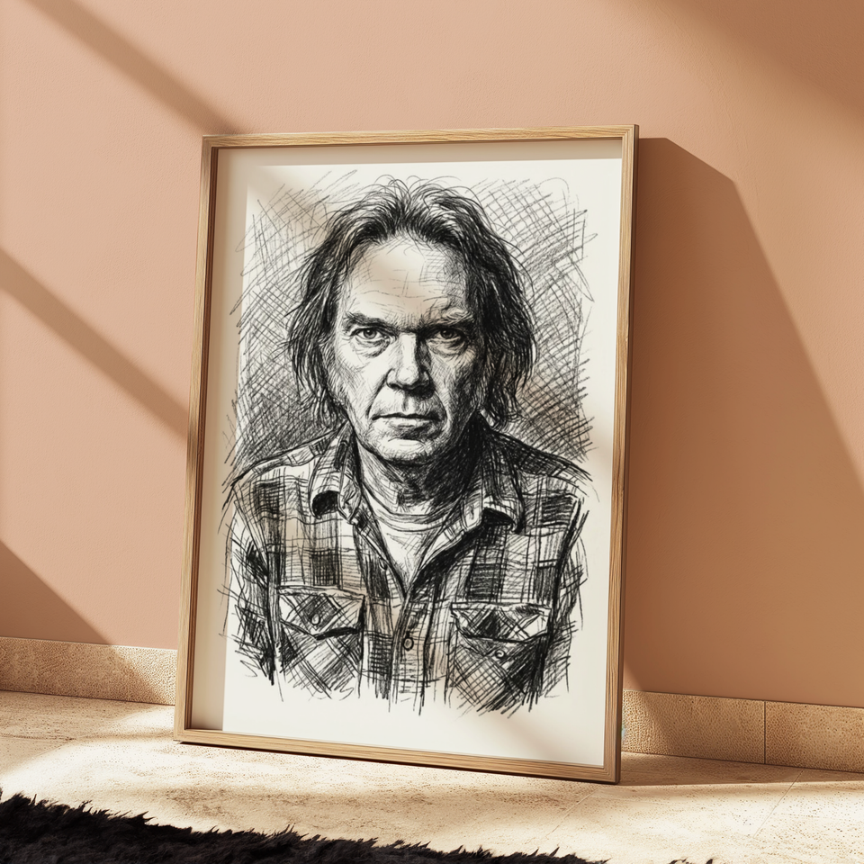 NEIL YOUNG DRAWING PRINT PORTRAIT SKETCH 8" x 10" NEIL YOUNG WALL ART ...