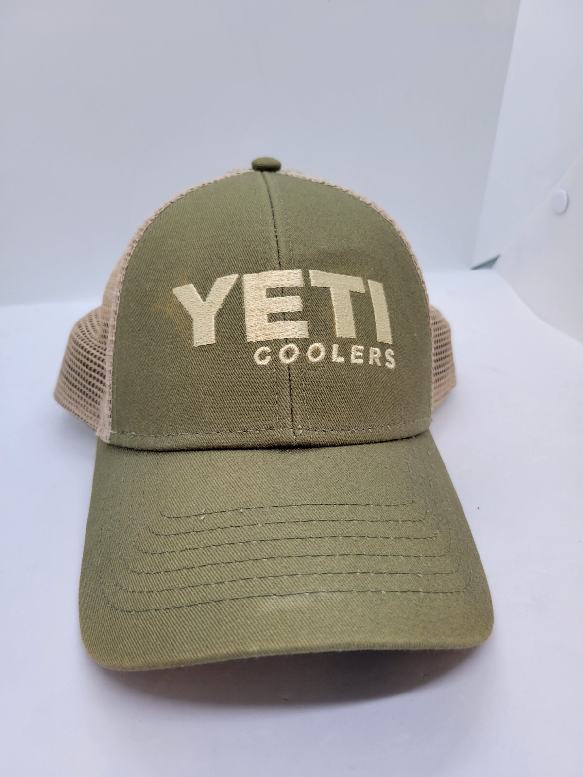 YETI Trucker Hat Mesh Snapback Cap Logo Tan EUC | eBay