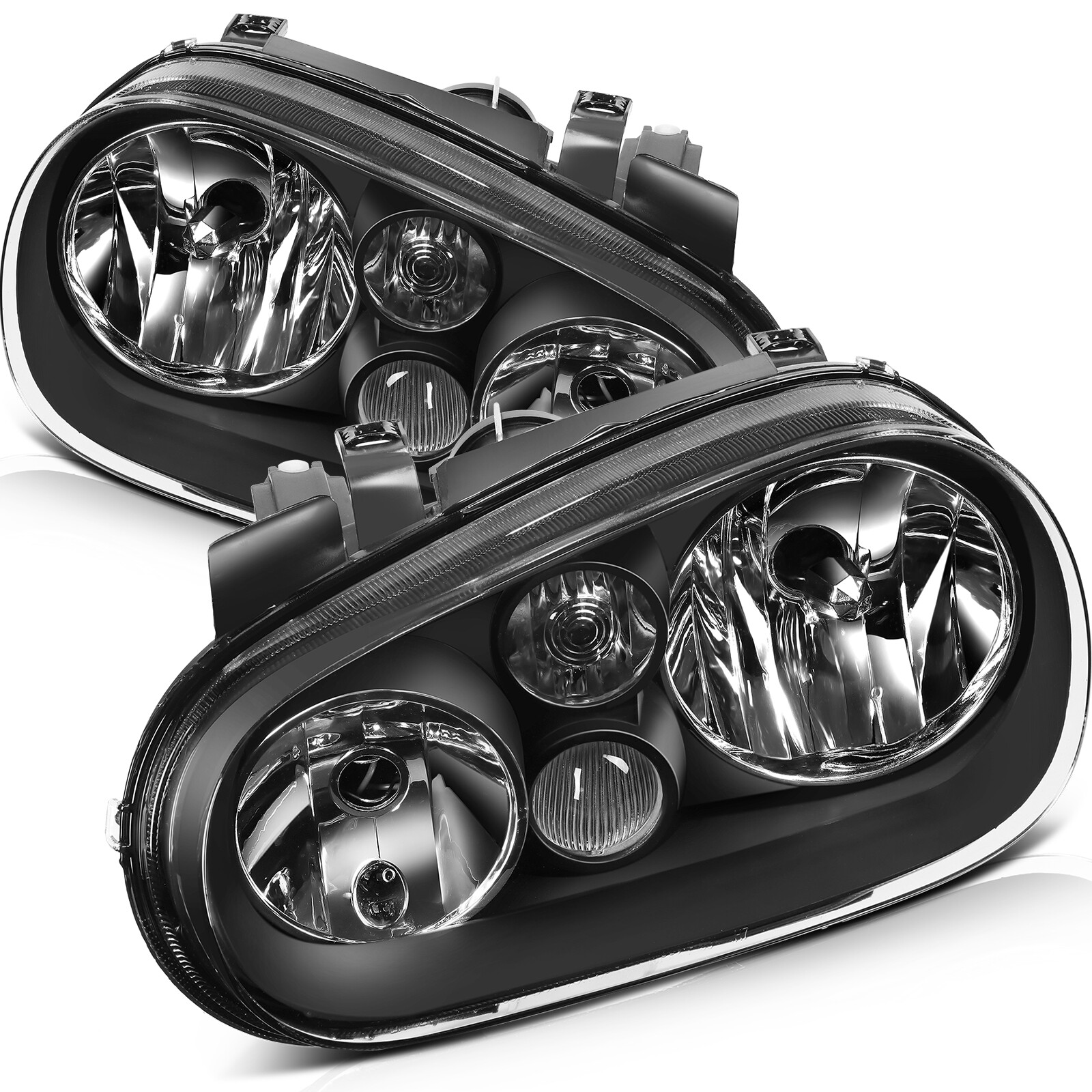 Pair Headlight Assembly For 1999-2006 Volkswagen Golf MK4 Black Housing ...