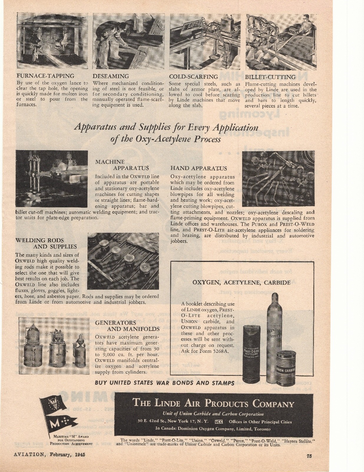 1945 The Linde Air Products Company 2 PAGE Advertisement New York, NY ...