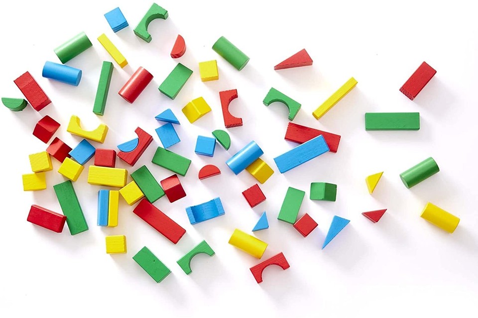 Melissa & Doug Wooden Building Blocks Set - 100 Blocks in 4 Colors and ...