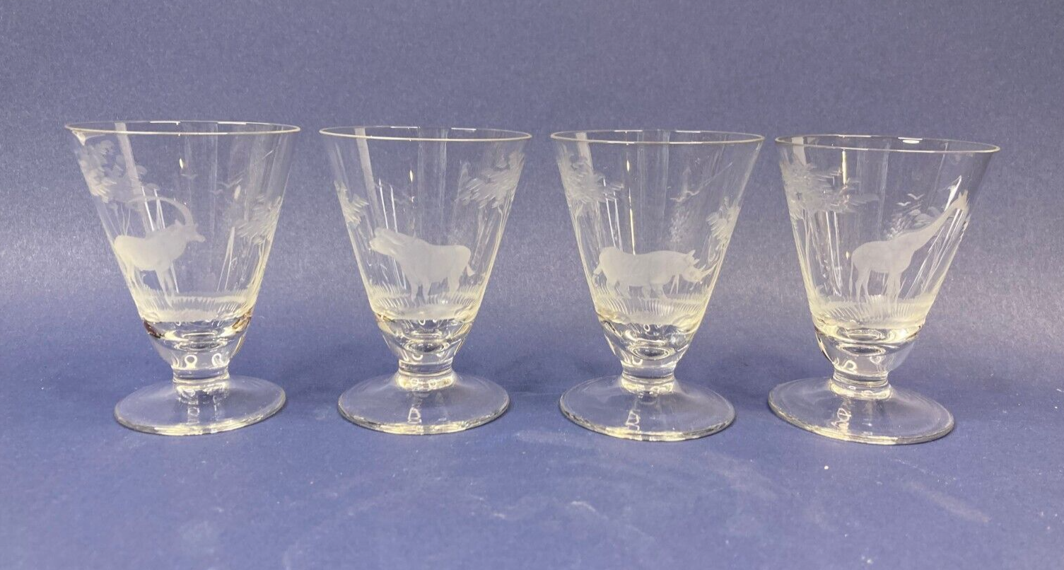 Moser Rowland Ward African Big Game Animals Footed Cocktail Glasses Set ...