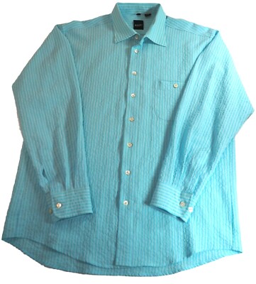 HAUPT Men's SIZE L 16 1/2 32/33 Blue and White Stripe Crepe EUC Romania ...