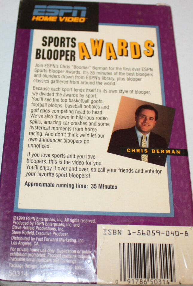 ESPNs Blooper Awards (New Sealed VHS 1990) ESPN Home Video, Chris ...
