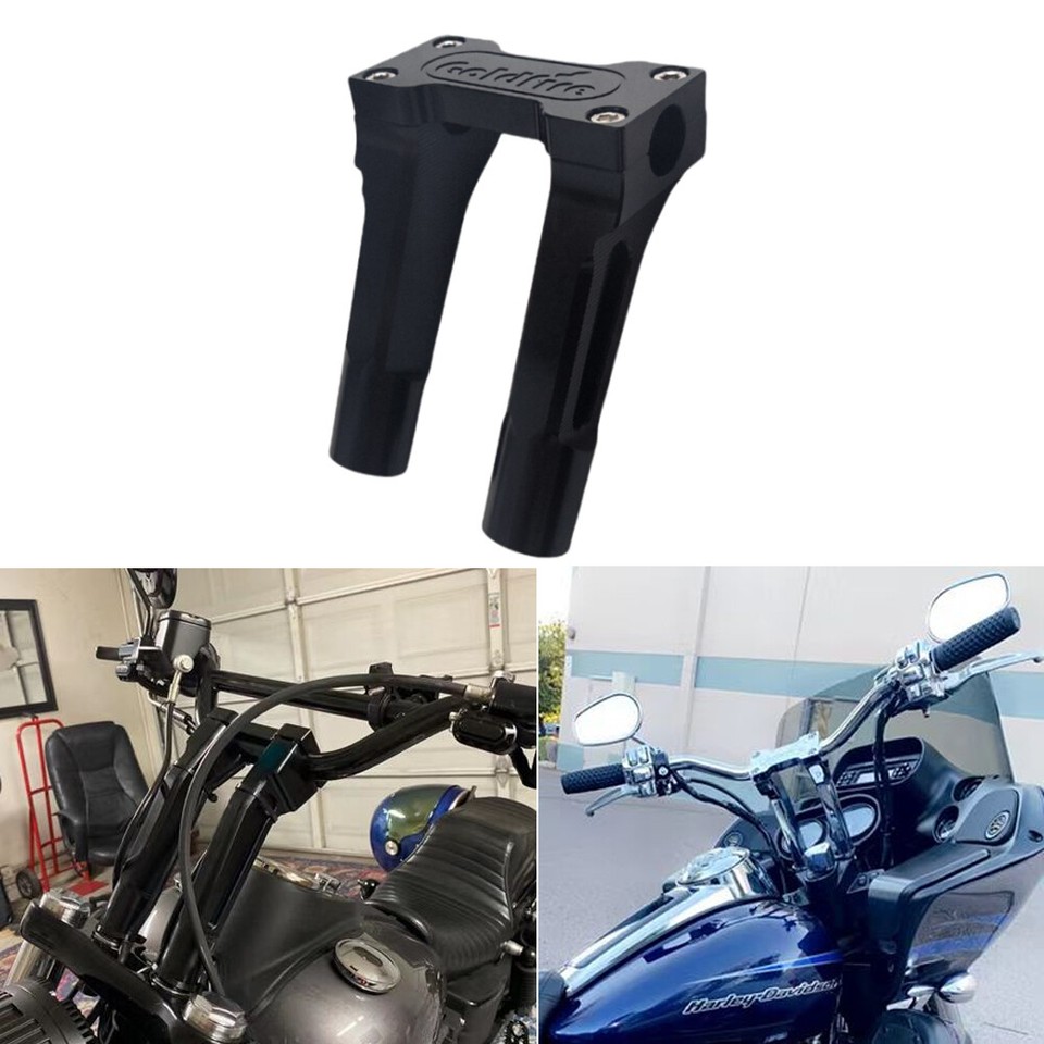 CNC Black 10" Tall Adjustable Pullback Handlebar Risers Kit 1" Clamp ...