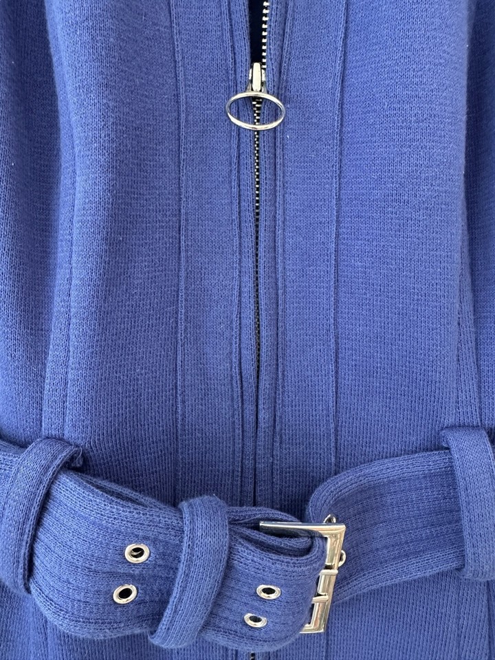 INC Blue Sweater Knit Jacket Belted Coat 100% Cotton Royal Blue Zip Up ...