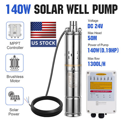 3" DC 24V Solar Water Pump Deep Well Pump Submersible Bore MPPT ...