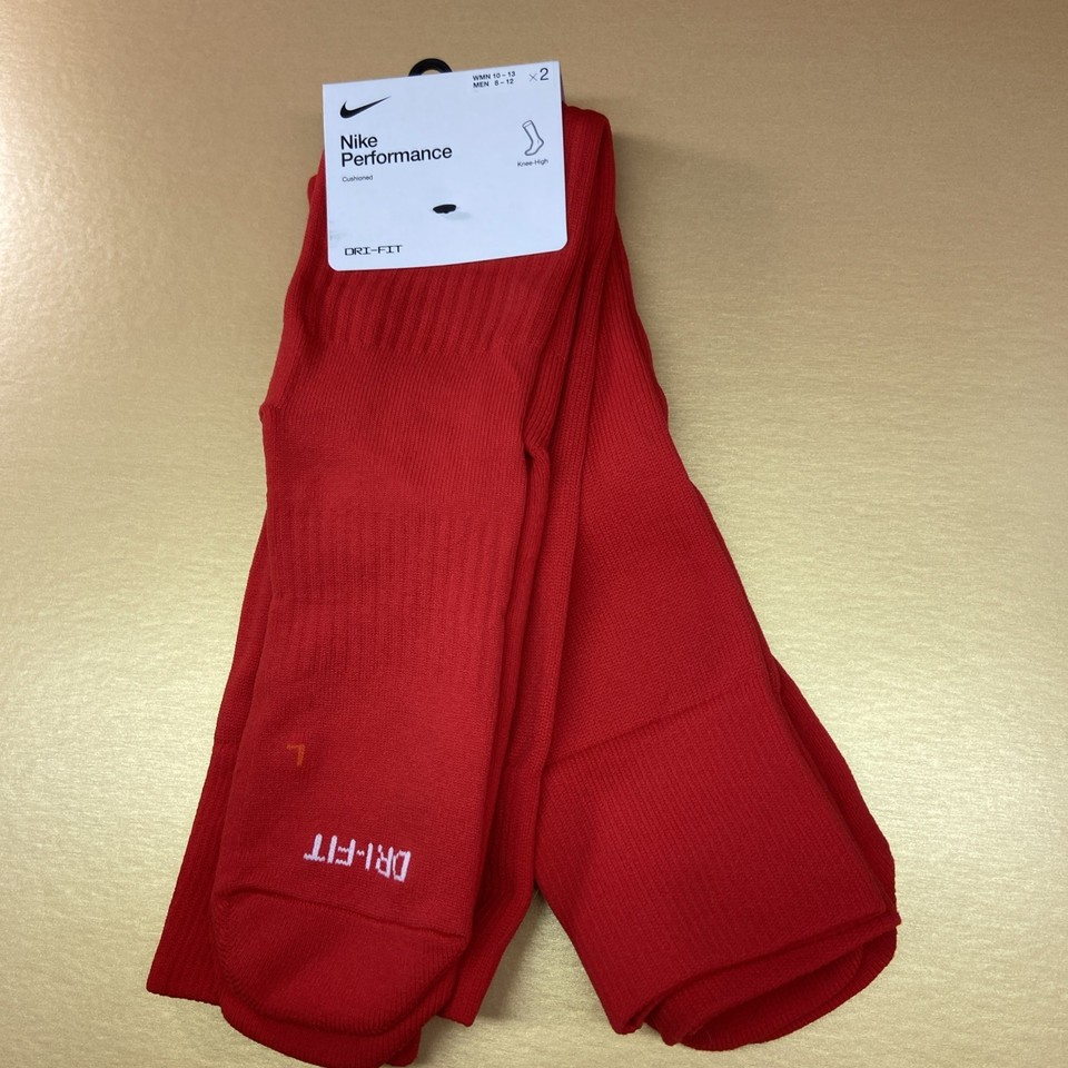 Nike Performance Cushioned Dri-Fit Knee High Red Socks Men’s Size Large ...