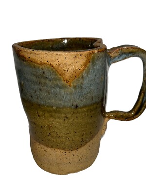 Pottery Stoneware Coffee Cup Mug 12 oz Signed J.F.C. Partial Glaze Dent ...