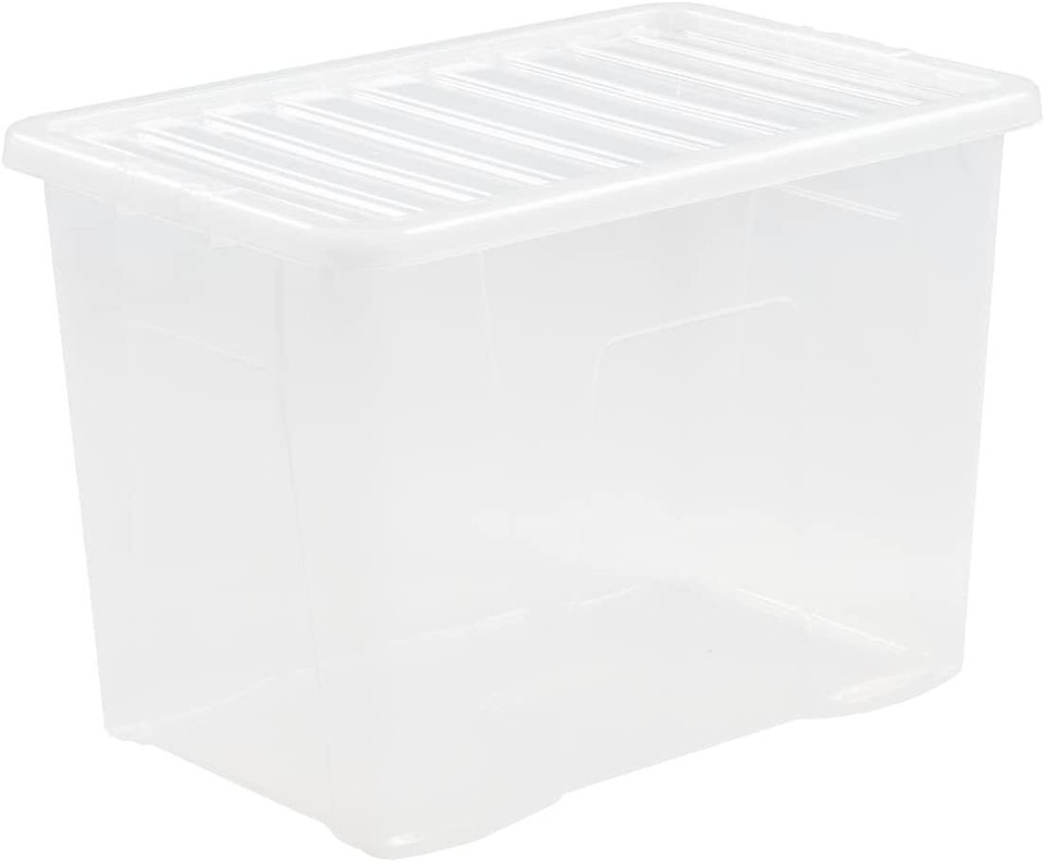 80 Litres CLEAR PLASTIC Large Storage Box With Lids Strong Nestable ...