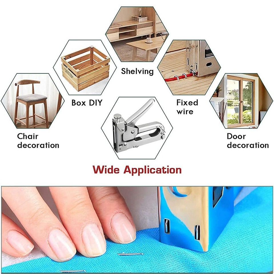 Heavy Duty 3 in 1 Hand Staple Gun Tacker Chromed with 600 Staples Tool ...