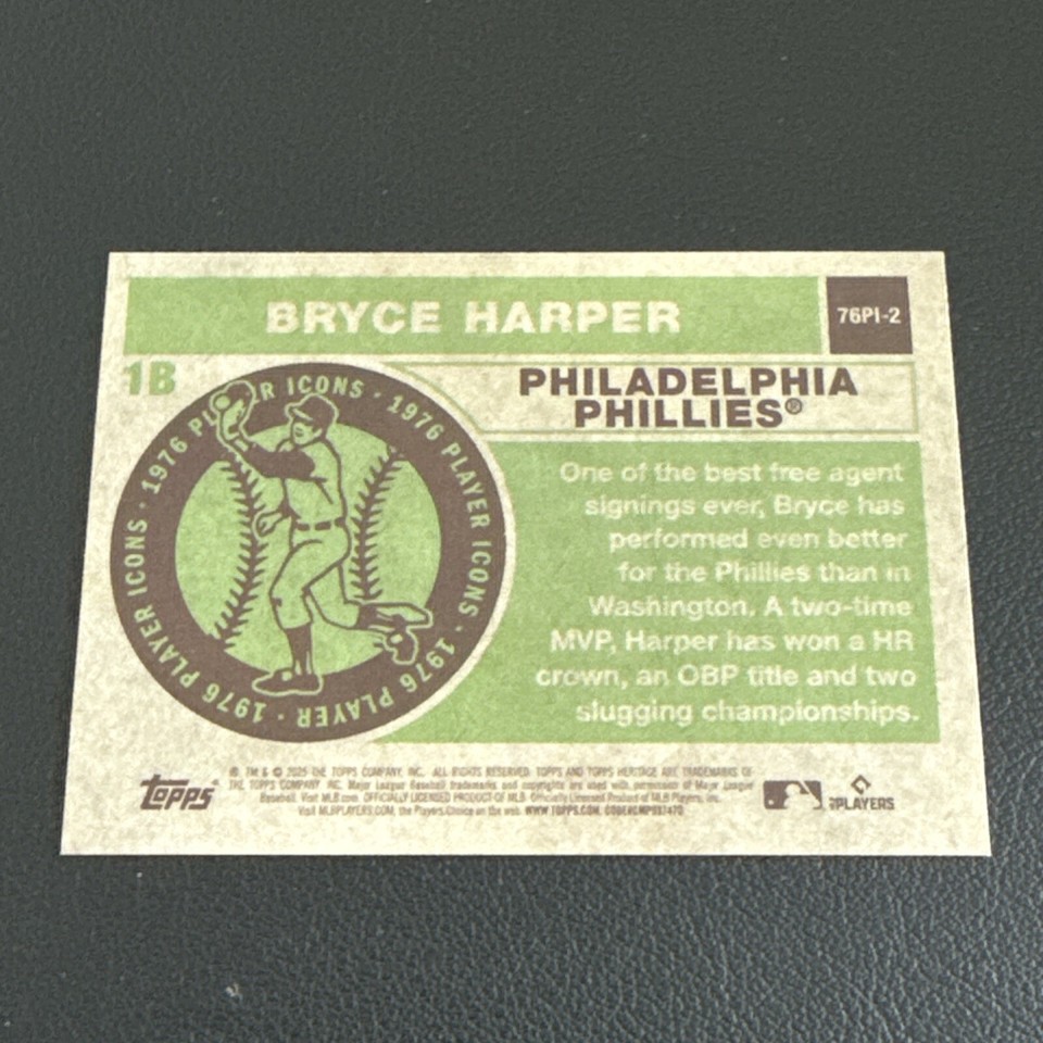 2025 Topps Heritage Bryce Harper Player Icons Holographic Foil #76PI-2 ...