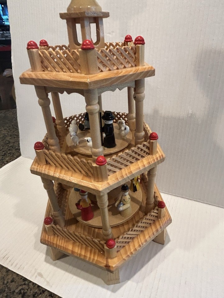 Vintage Wood German Style Christmas Windmill Carousel Pyramid Nativity ...