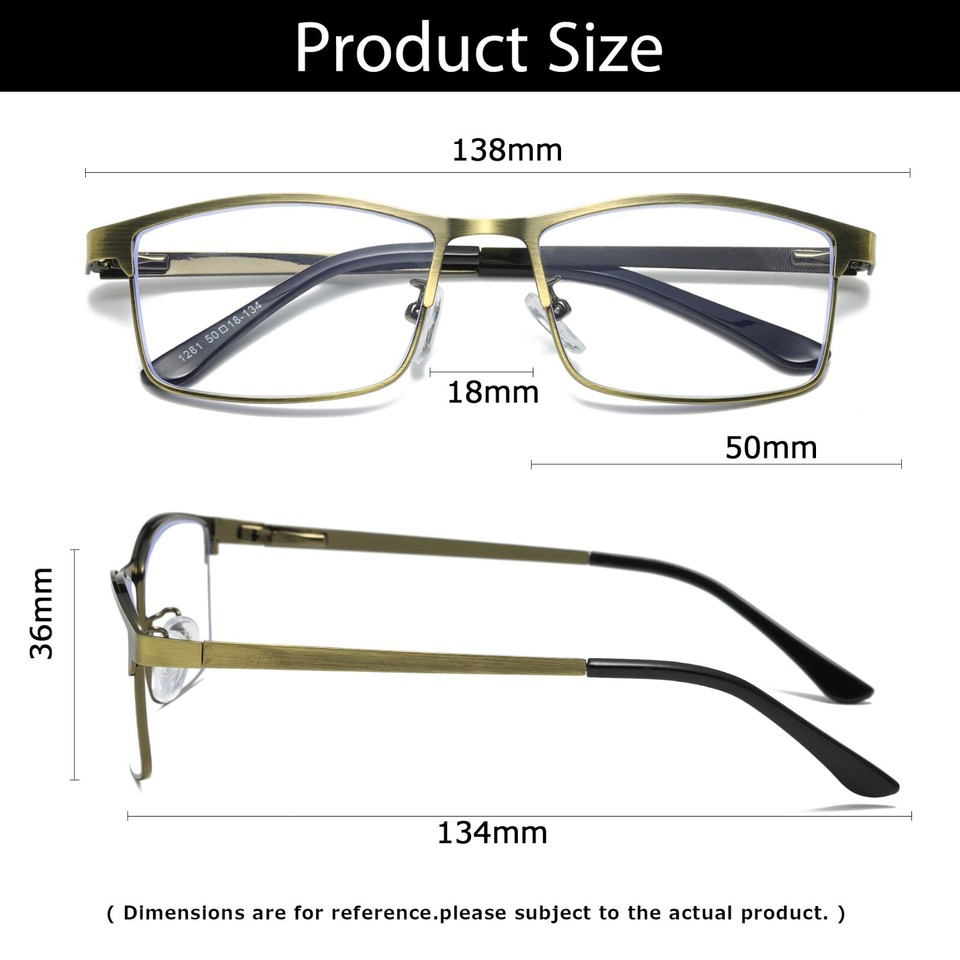 4 PK Mens Spring Hinge Metal Frame Blue Light Blocking Reading Glasses ...