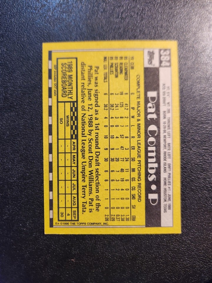 1990 Topps Pat Combs Philadelphia Phillies #384 | eBay