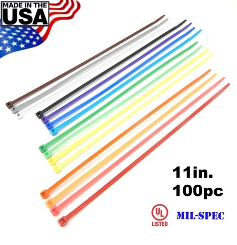 Color Zip Cable Ties 11" 50lbs 100pc Made in USA Nylon Wire Tie Wraps ...