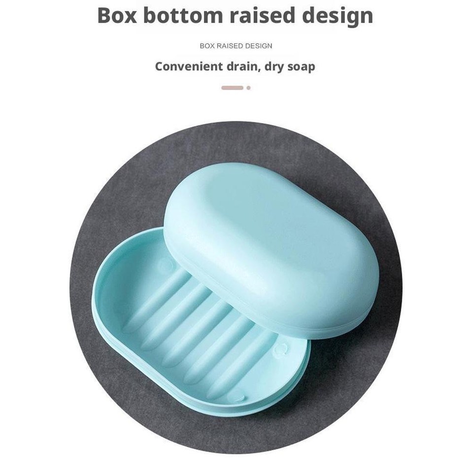 Portable Oval Plastic Soap Dish Box with Lid Sealed Travel Shower ...