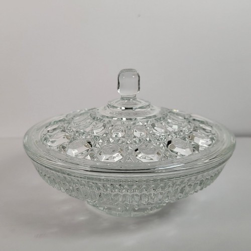 Vintage 7" Federal Glass Clear Candy Dish with Lid Windsor Button and ...