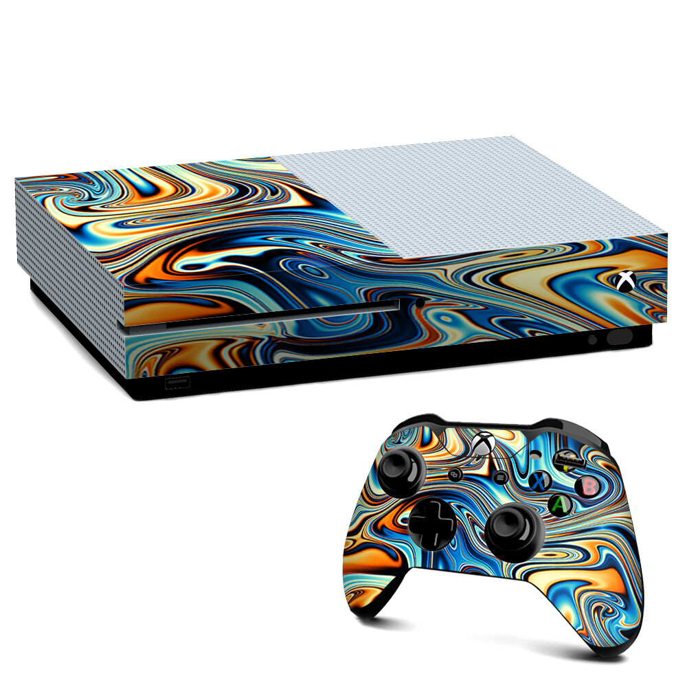 Xbox One S Console Skins Decal Wrap ONLY blue orange psychadelic oil ...
