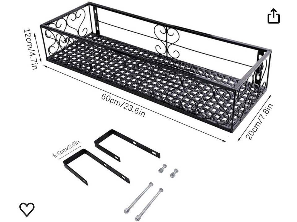 Set of 2 Black Metal Railing Window Box Balcony Plant Tray Hangers with ...