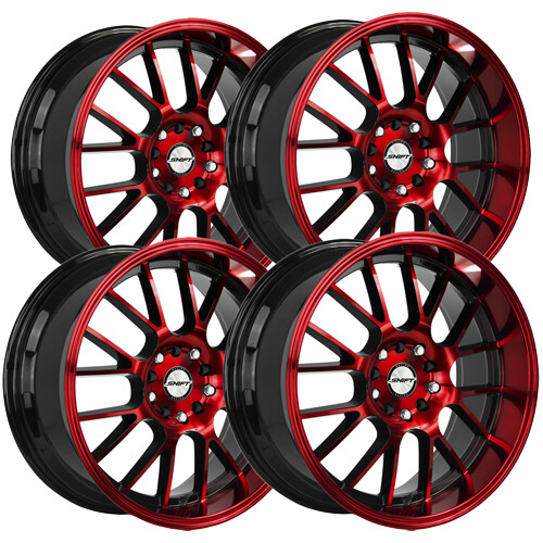 (Set-4) Shift H28 Crank 18x8.5 5x4.5"/5x120 +30mm Black/Red Wheels Rims ...
