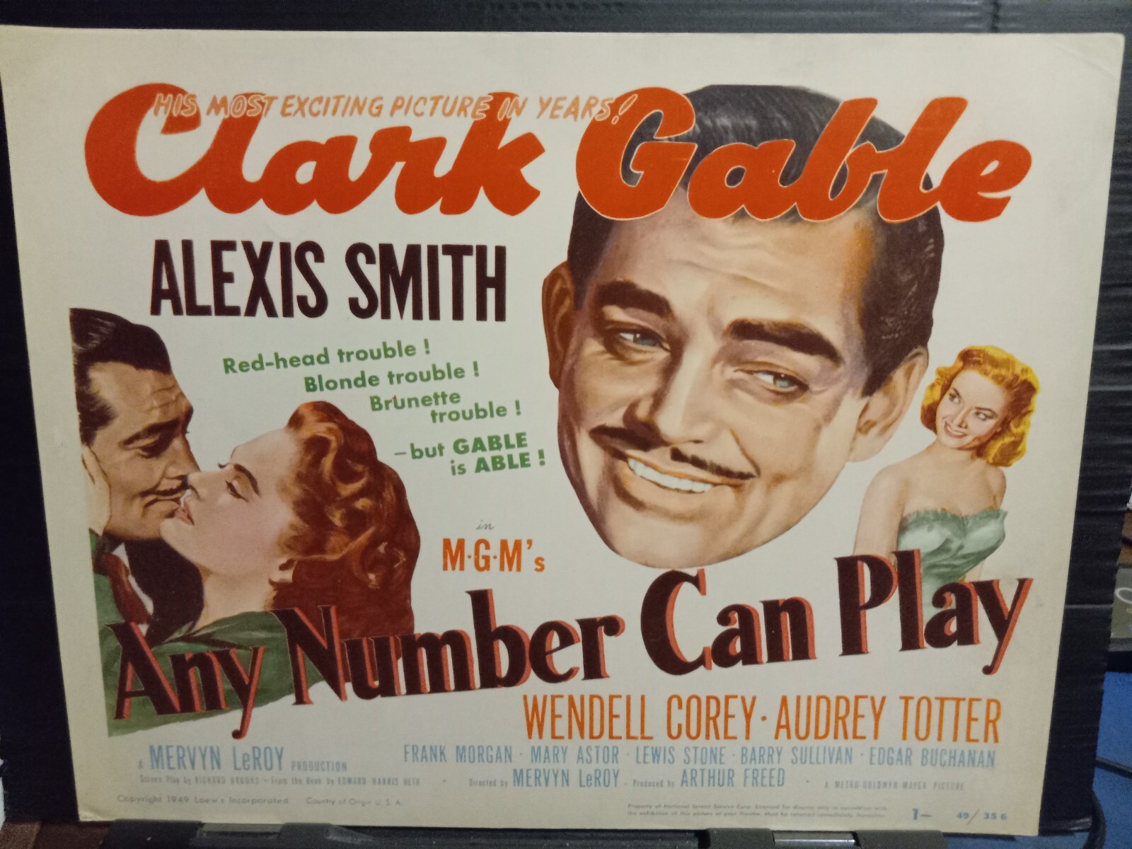 Title Card 1949 ANY NUMBER CAN PLAY Clark Gable Alexis Smith Audrey Totter MGM | eBay