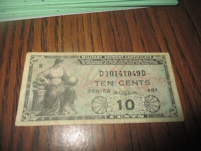 USA TEN CENTS MILITARY PAYMENT CERTIFICATE M832 SERIES 481 1951-1954 ...