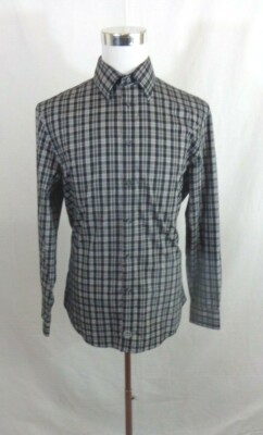Men's SZ L Marc NEW YORK / ANDREW MARC Plaid DRESS Shirt black gray ...